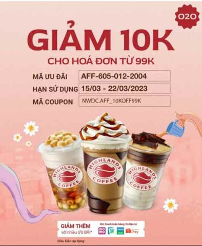 Mã giảm giá Highland mua 1 tặng 1, Ưu đãi Highlands giảm 40k