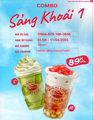 Mã giảm giá Highland mua 1 tặng 1, Ưu đãi Highlands giảm giá 40k