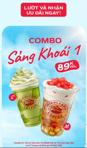 Mã giảm giá Highland mua 1 tặng 1, Ưu đãi Highlands giảm 40k