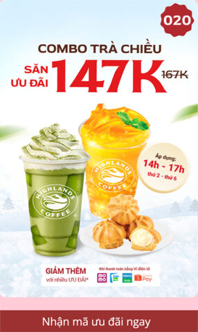 Mã giảm giá Highland mua 1 tặng 1, Ưu đãi Highlands giảm 40k